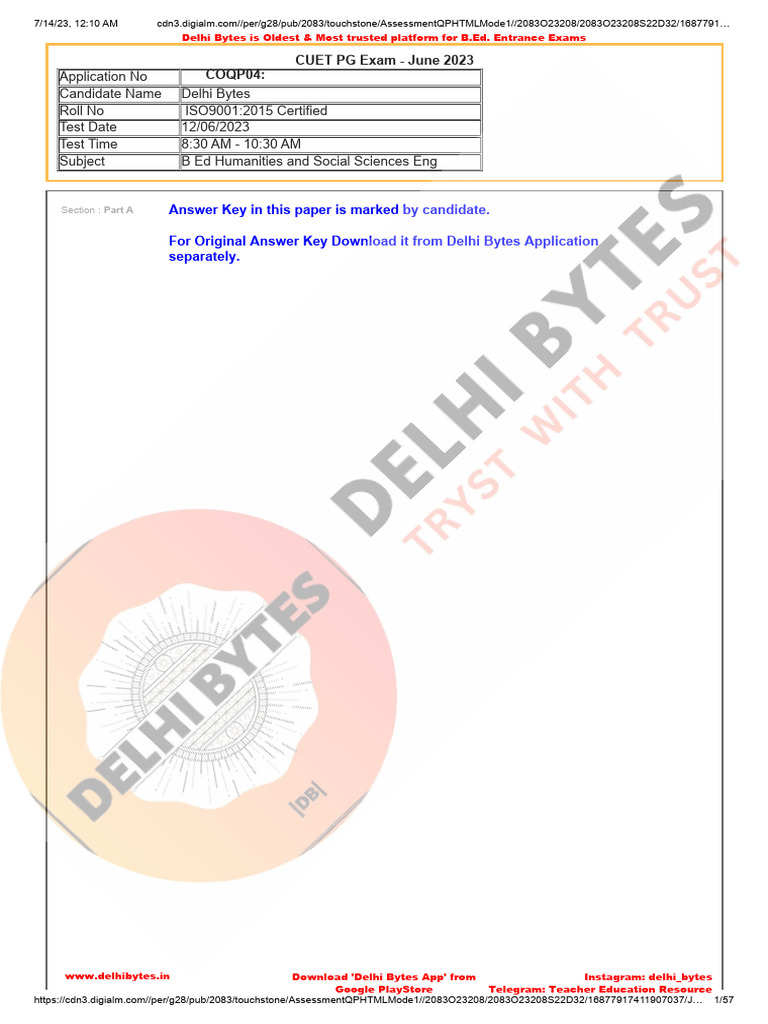 CUET B.ed. Social Science 2023 COQP04 QP_422e141d-2a6e-4e2f-Ad83 ...