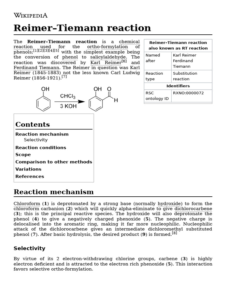 Reimer-Tiemann Reaction | PDF | Chemistry | Chemical Compounds