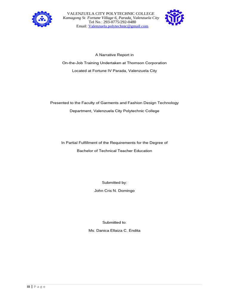 JC Domingo Narrative Report 1 | PDF