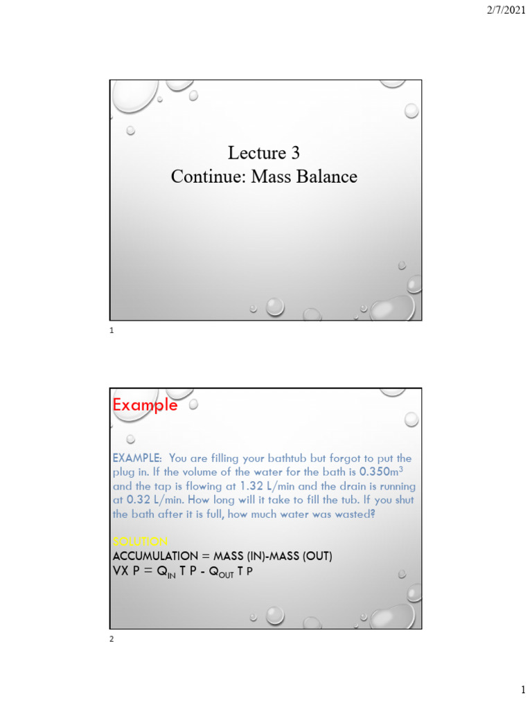 Lecture 3_MassBalance | PDF | Sewage | Reaction Rate
