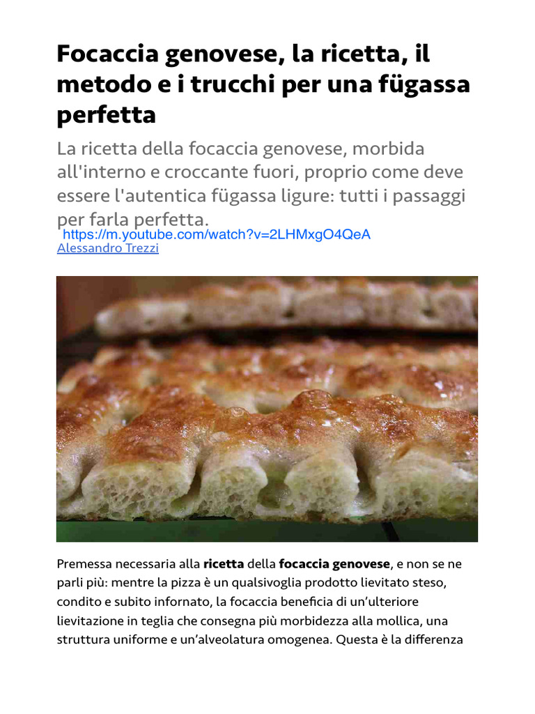 Focaccia Genovese, La Ricetta e I Trucchi Per Una Fügassa Perfetta | PDF