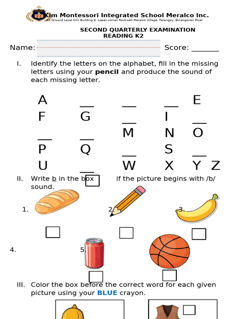 Kindergarten Exam Activities | PDF