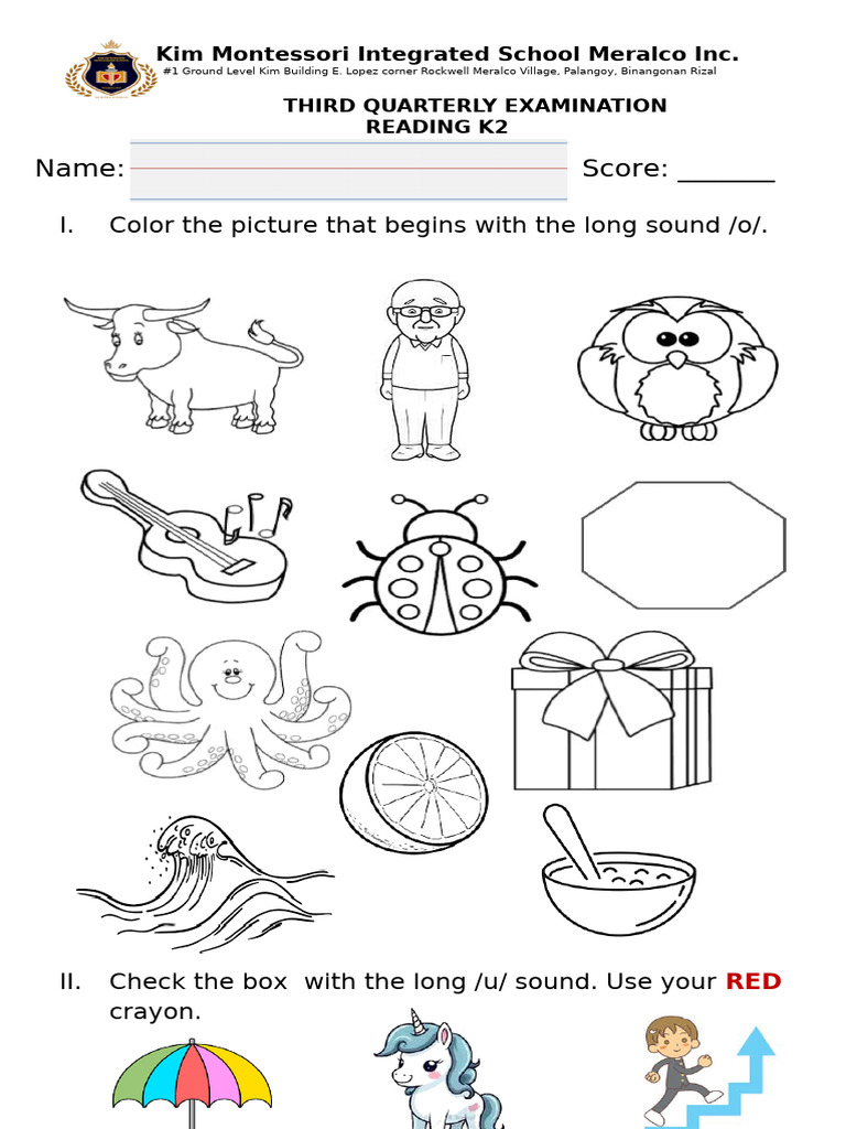 Kinder 2 3rd Quarterly Examination 23 24 | PDF
