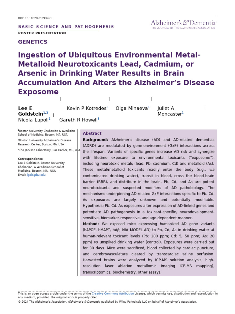 Ingestion of Ubiquitous Environmental Metal-Metall | PDF | Alzheimer's Disease | Lead