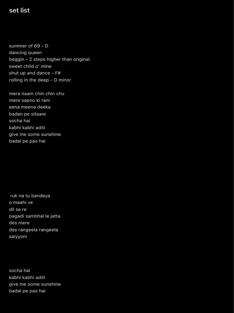 Diverse Set List for Music Performance | PDF