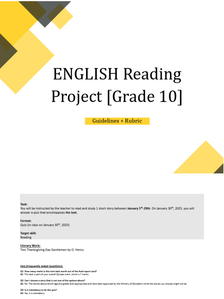 English Reading Project G10 (Term 2) | PDF