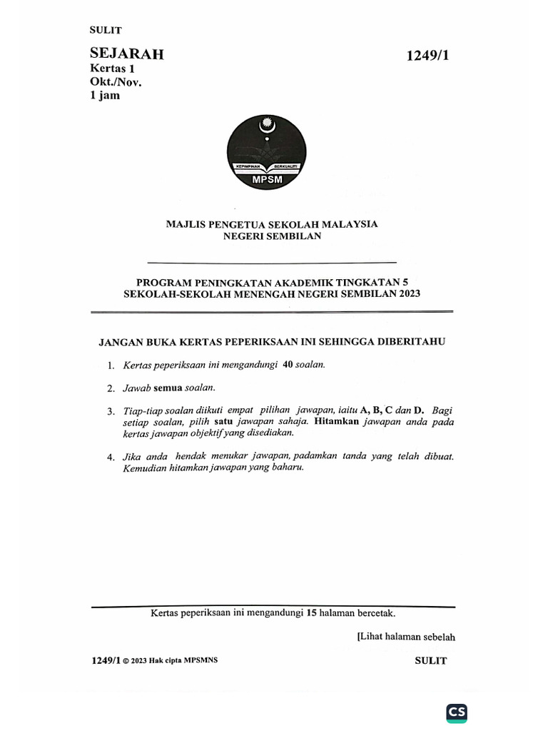 ' k1 Soalan Sej (Trial n9) | PDF