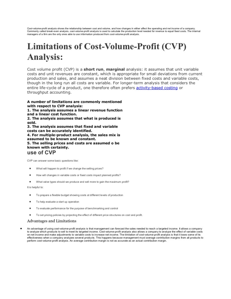 Limitations of CVP Analysis | PDF | Business Economics | Business