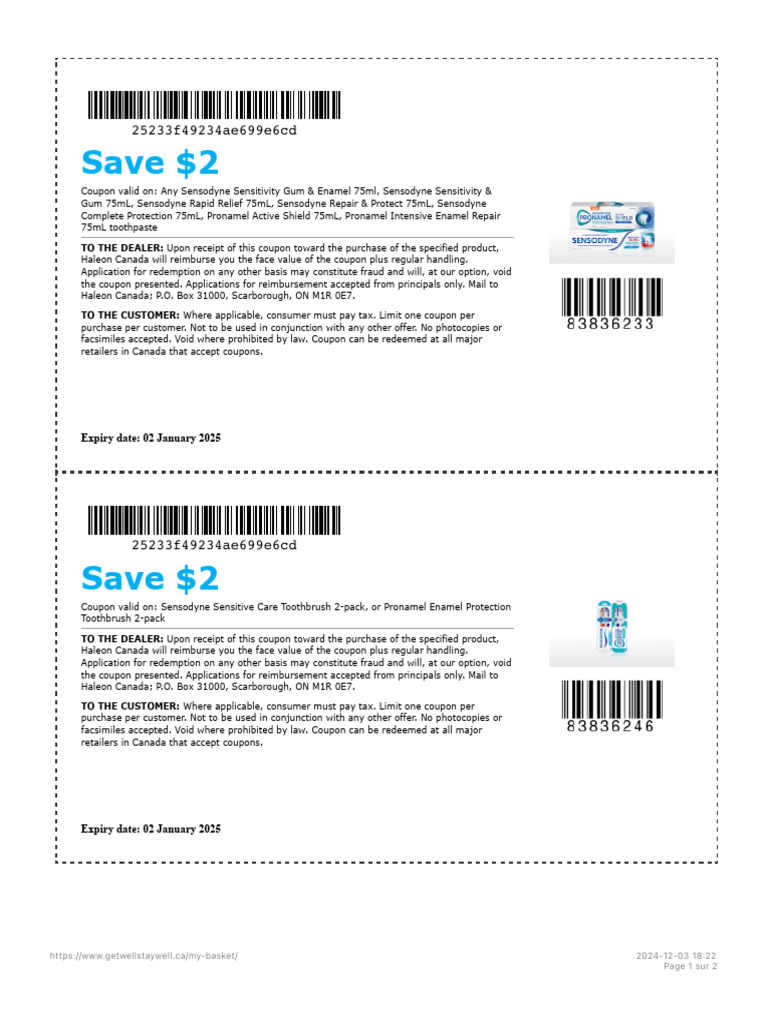 Sensodyne & Pronamel Coupons Canada | PDF | Coupon