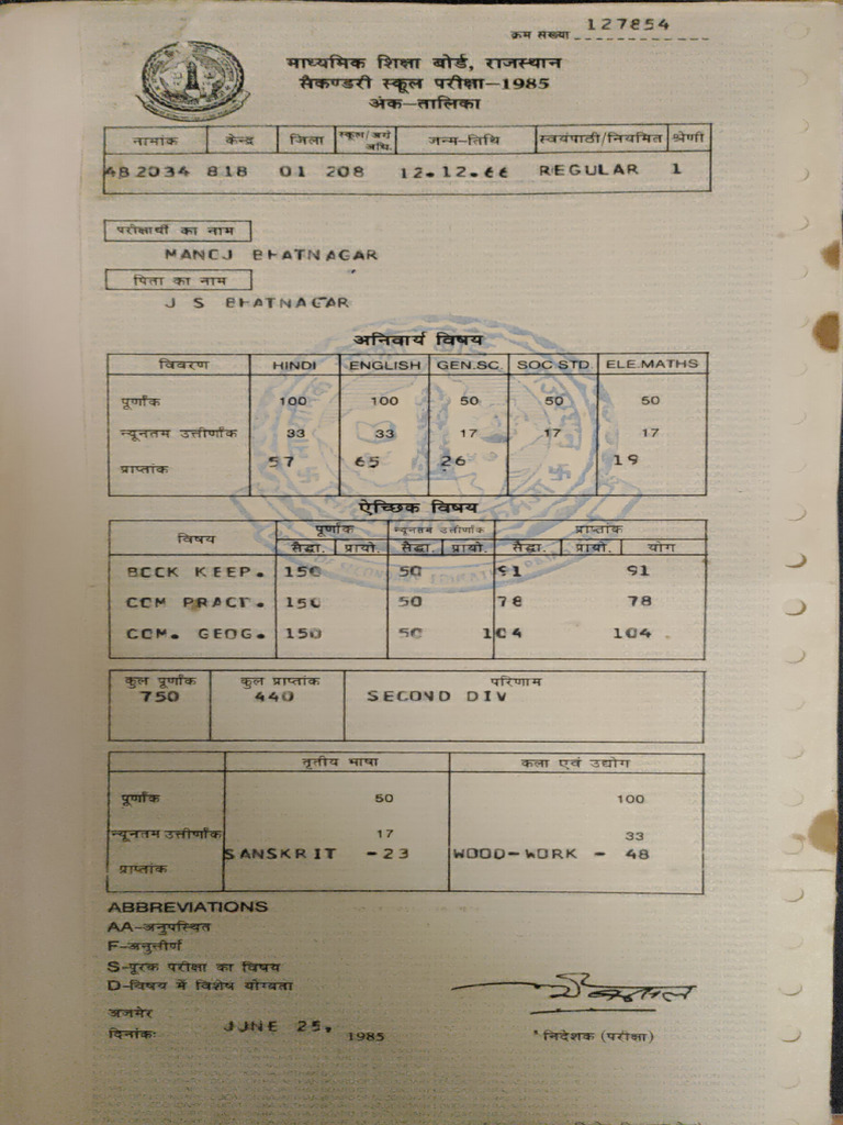 10th Marks Sheet | PDF