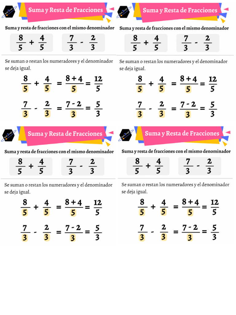 Suma Y Resta De Fracciones Pdf