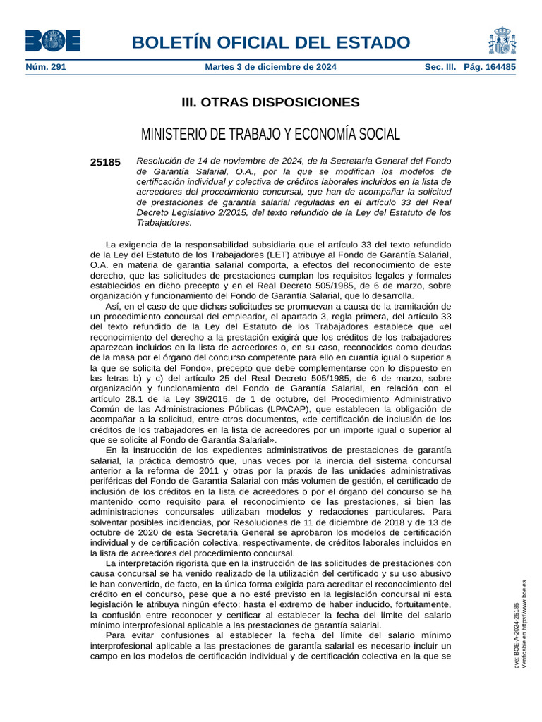 Boe A 2024 25185 | PDF | Salario | Derecho laboral