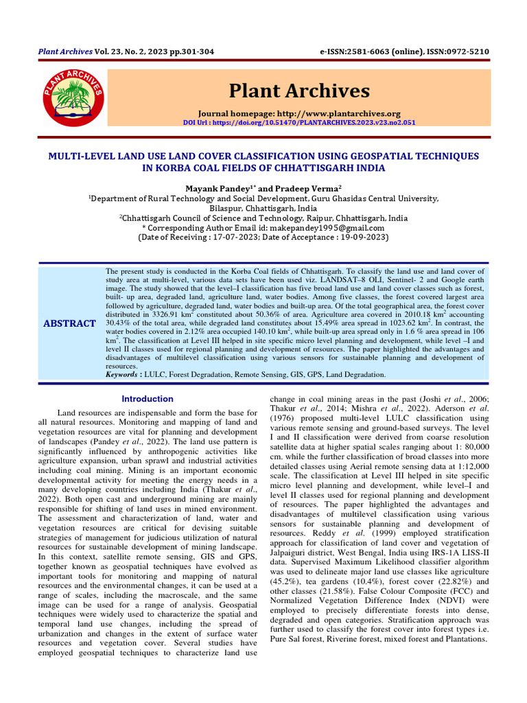 51 Multi Level Land Use Land Cover Classification Using Geospatial ...
