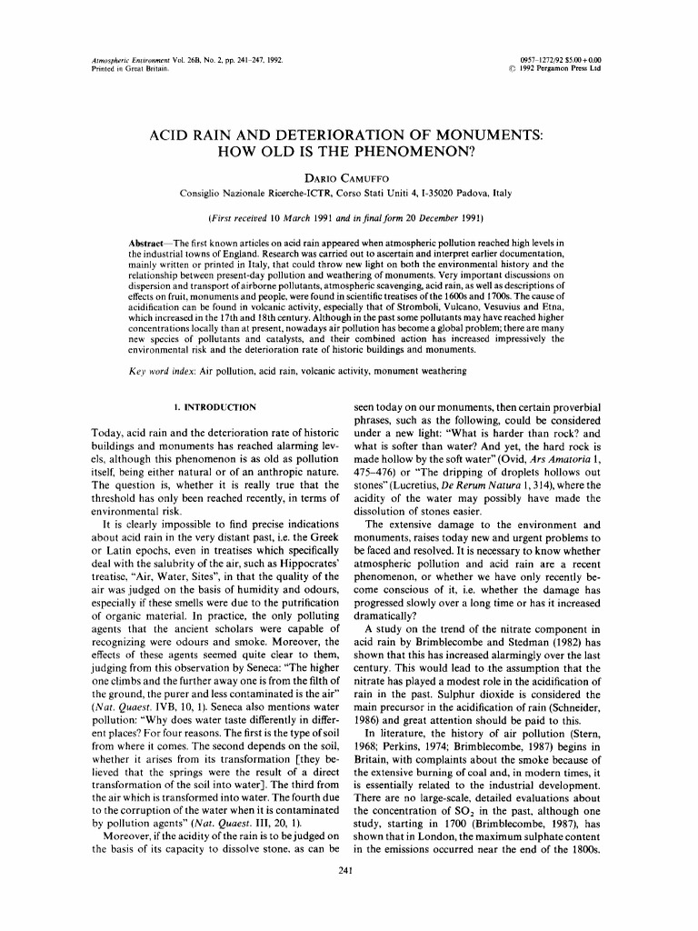 Acid Rain and Deterioration of Monuments | PDF | Rain | Volcano