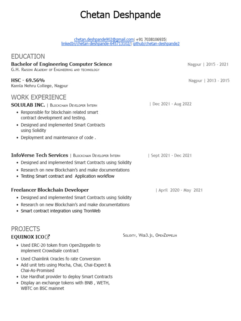 Chetan_Resume_Blockchain | PDF | Software | Software Engineering