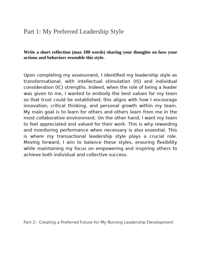 Transformational Leadership Reflection | PDF