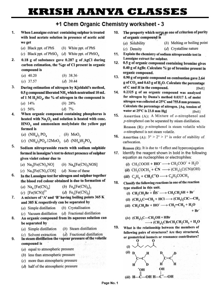 +1 Chem Organic Chemistry Worksheet - 3 | PDF | Nitrogen | Carboxylic Acid