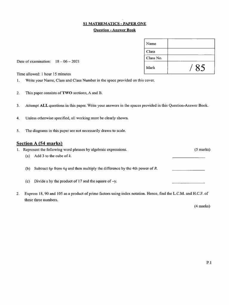 S1 Math - Final Exam | PDF