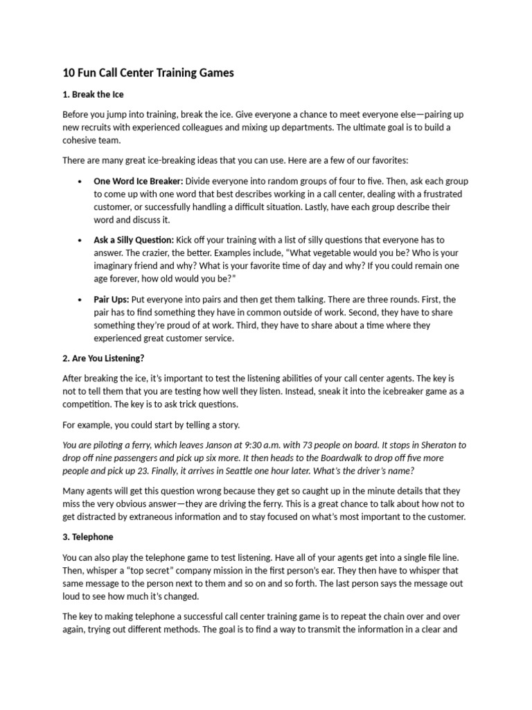 10 Fun Call Center Training Games | PDF | Anger