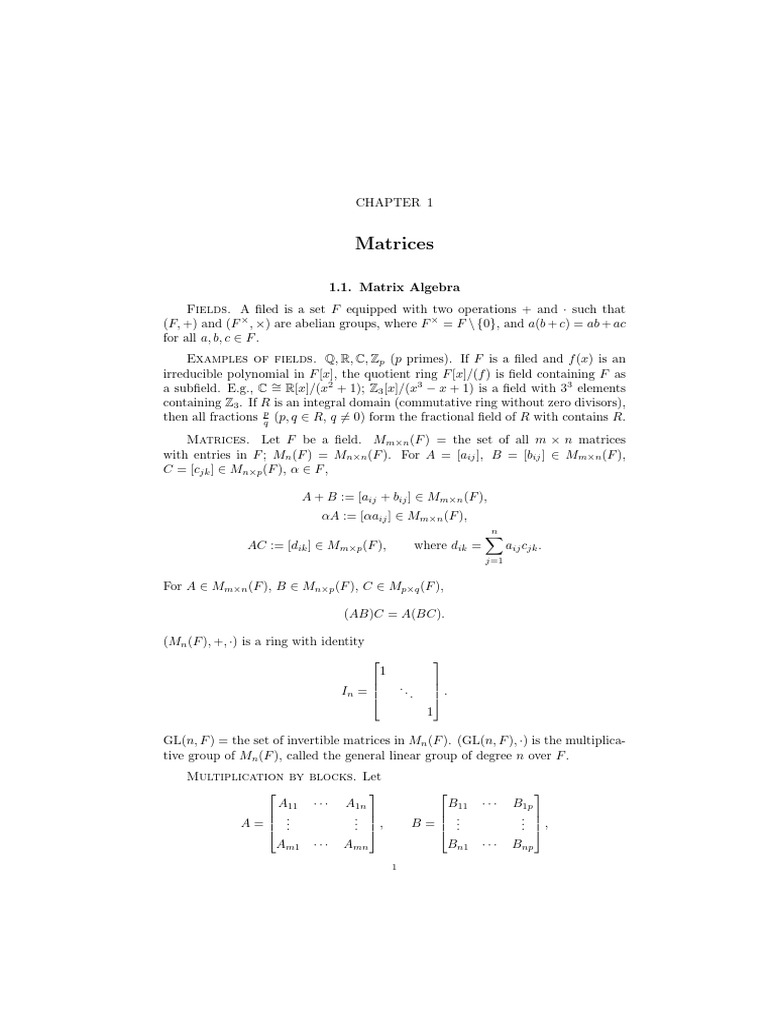 Matrix Algebra and Operations | PDF | Matrix (Mathematics ...