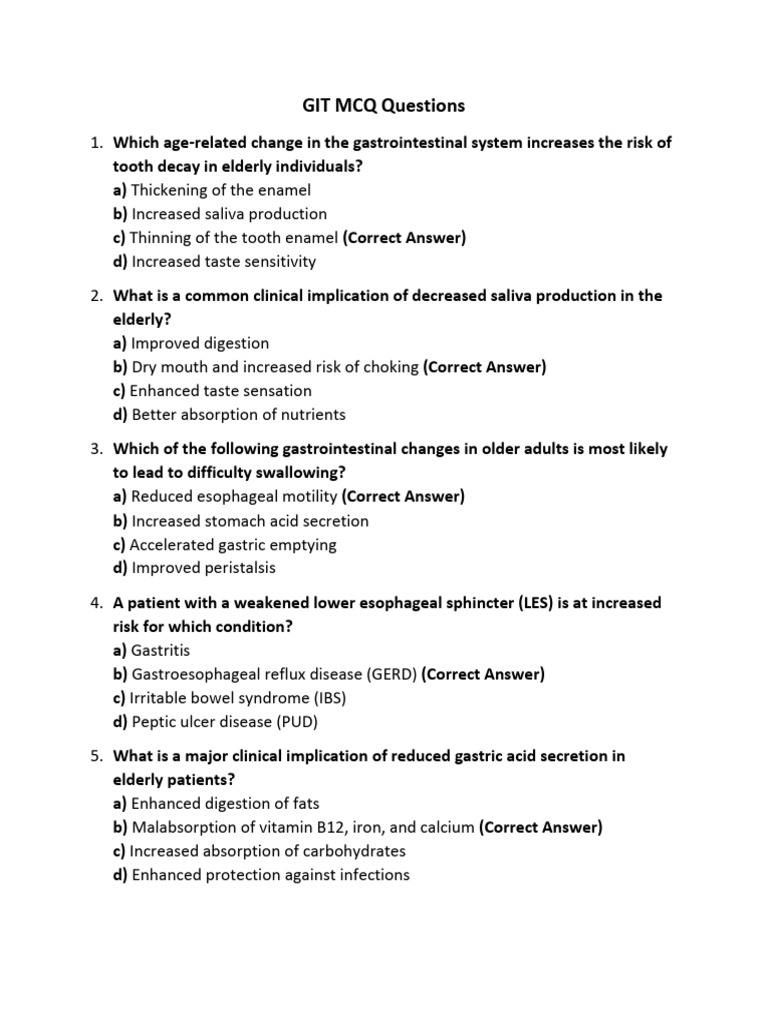 GIT MCQ Questions | PDF | Gastroesophageal Reflux Disease | Constipation