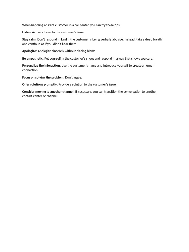 Call Center Customer Handling Tips | PDF