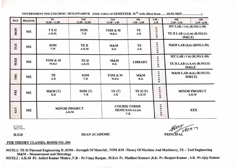 IVTH SEM TIME TABLE | PDF