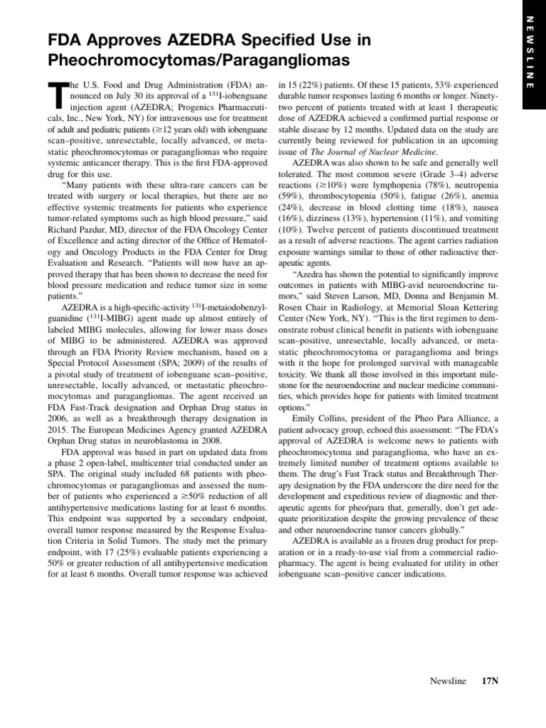 !FDA Approves AZEDRA Specified Use in Pheochromocytomas:Paragangliomas ...