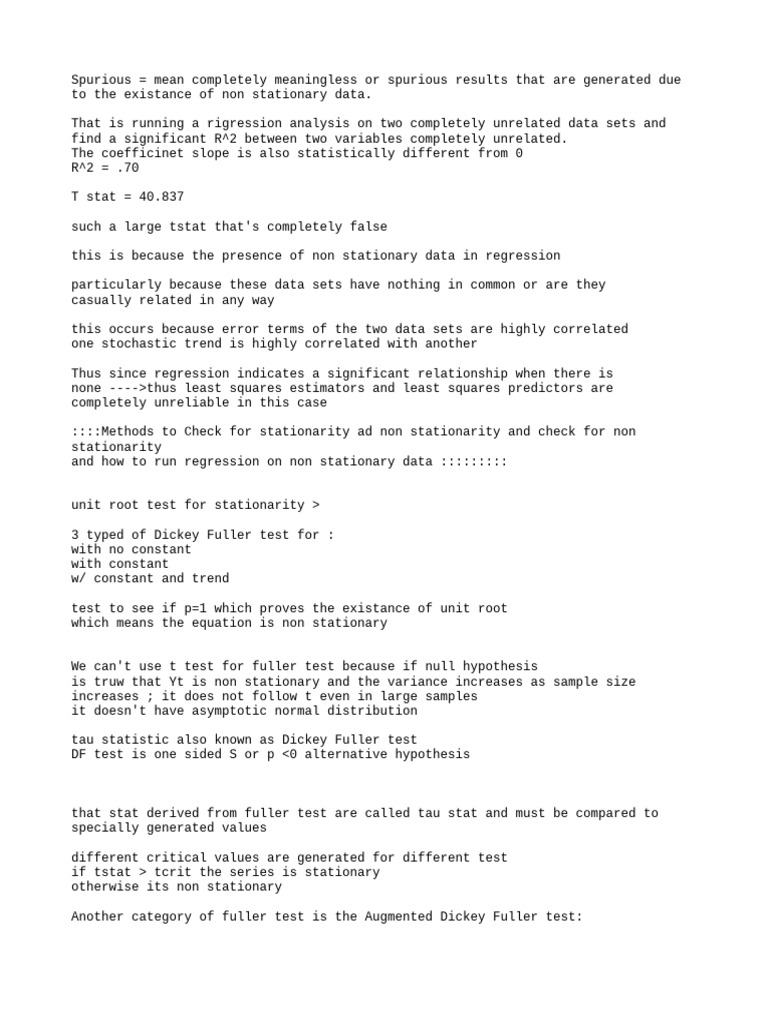 Spurious and Some Additional Notes On Time Series | PDF | Stationary ...
