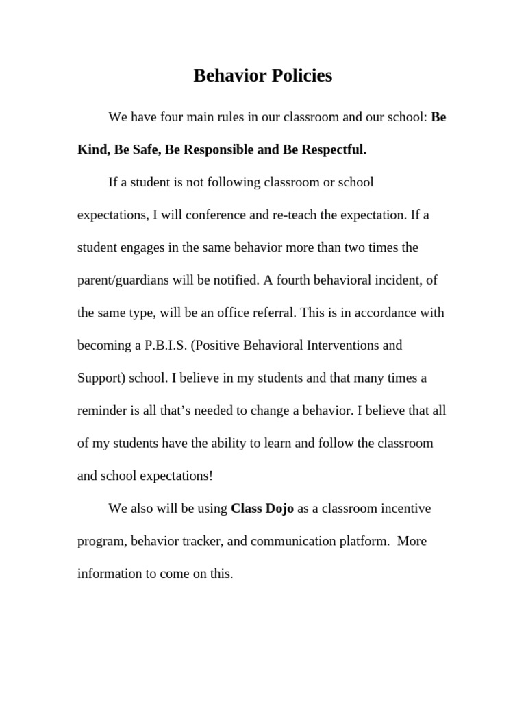 Behavior Policies 201718 | PDF