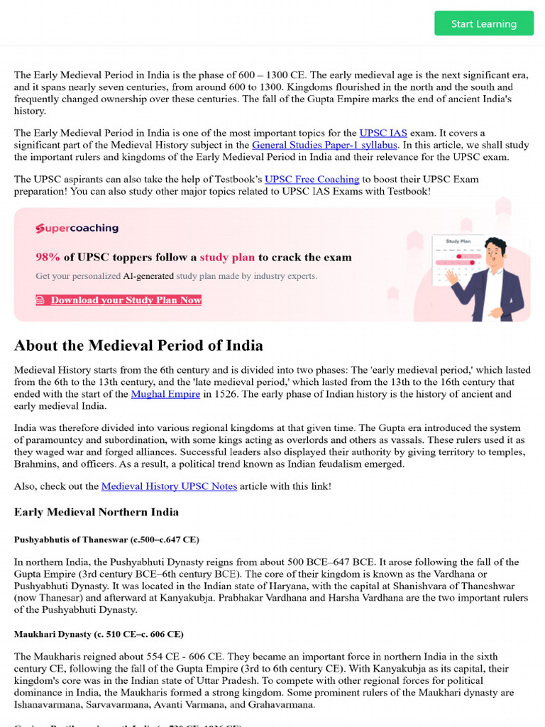 Early Medieval Period in India - Learn Rulers & Their Dynasties | PDF