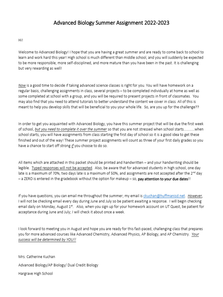 Summer 2022 Assignment Instructions | PDF | Experiment