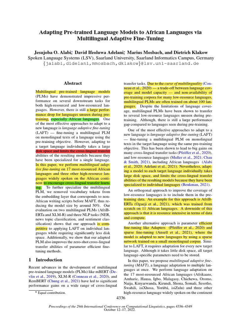 Adapting Pre-Trained Language Models To African Languages Via | PDF | Product Lifecycle ...