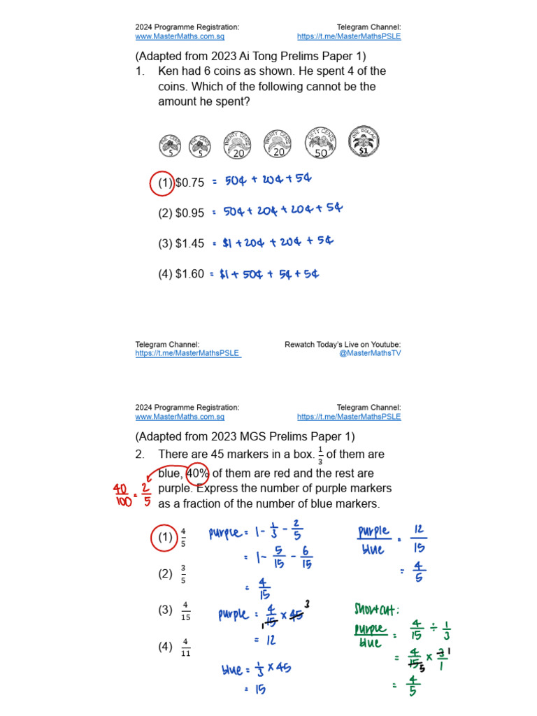 (Answers) PSLE Maths Revision (Prelim Practice II) - 6 Aug | PDF | Elementary Geometry