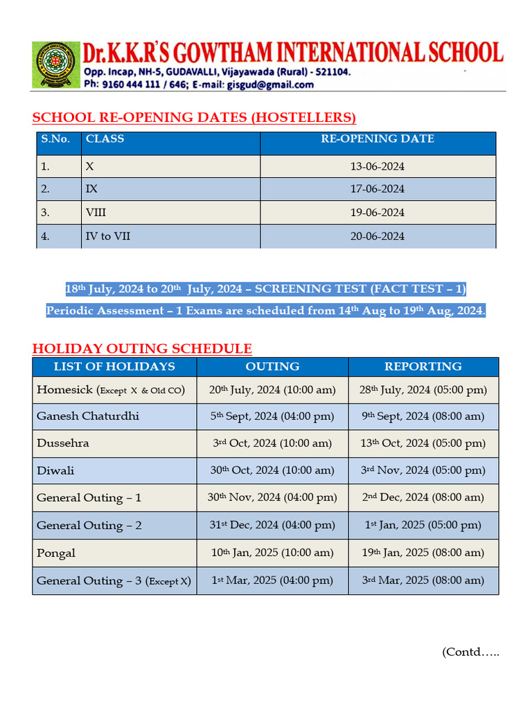 Hos - Holiday Outing Schedule-24-25 | PDF