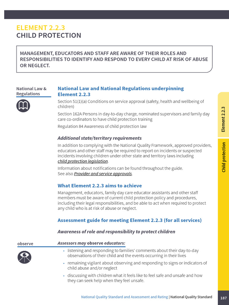 Element 2.2.3 Child Protection | PDF | Child Protection | Child Care