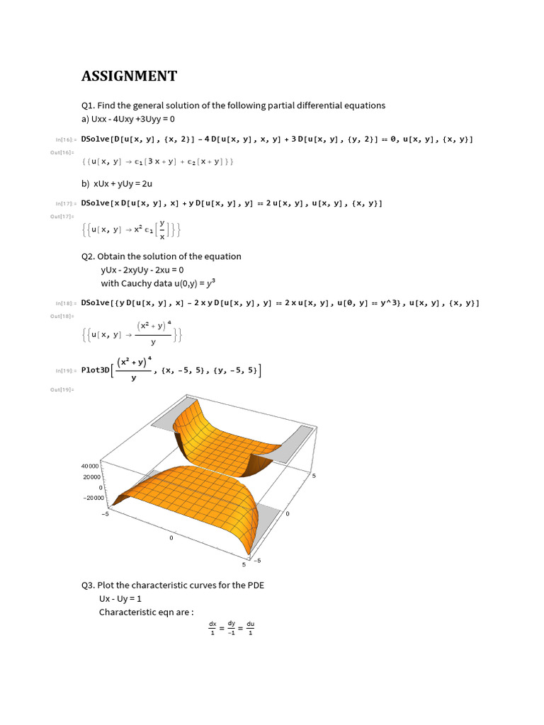 PDE Solutions and Plots Assignment | PDF | Multivariable Calculus | Equations