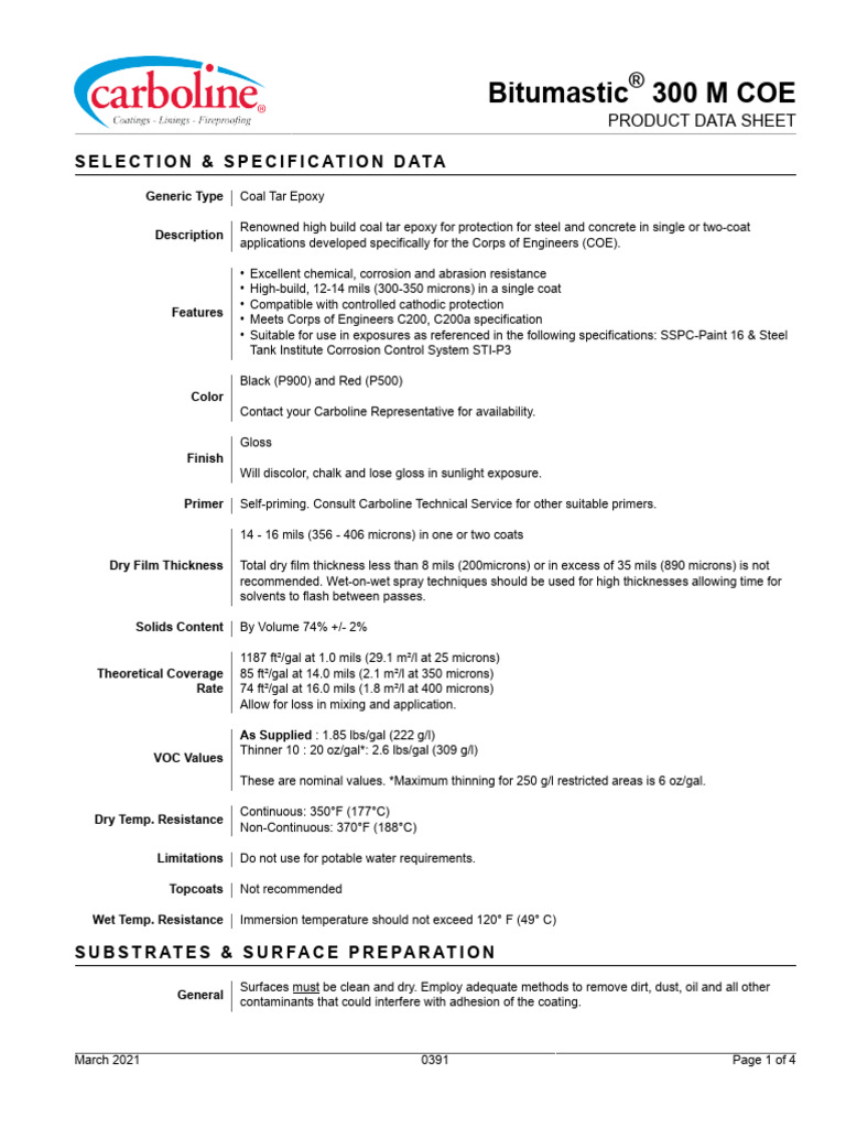 Bitumastic_300_M_COE_PDS | PDF | Humidity | Shelf Life