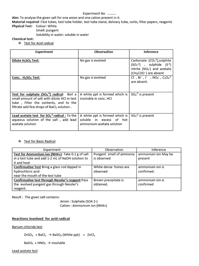 Ammonium Sulfate Analysis Experiment | PDF | Ammonium | Salt (Chemistry)