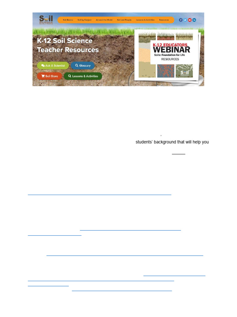 Soil Science Classroom Visit Suggestions For Members Grades 9 12 | PDF ...