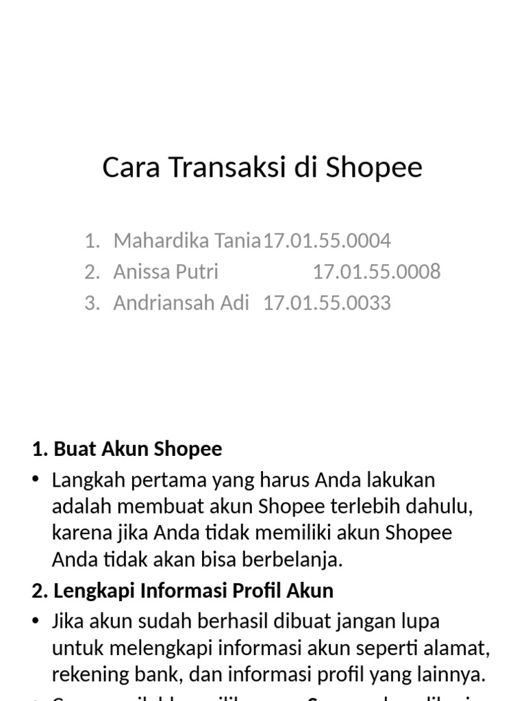 Panduan Transaksi Shopee Lengkap | PDF