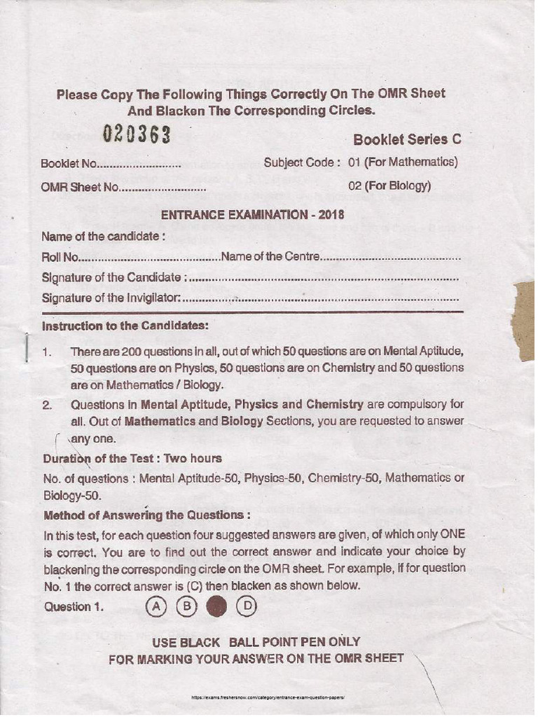 OUAT 2018 Question Paper | PDF