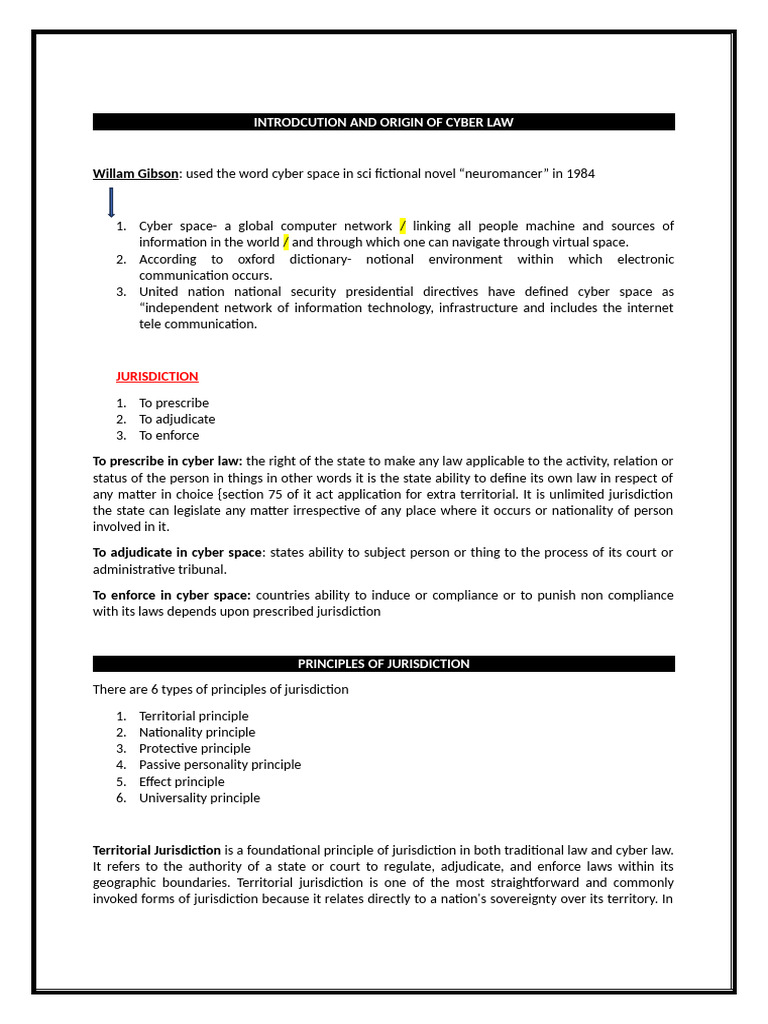 CYBER_LAW_NOTES final | PDF | Personal Jurisdiction | Crime & Violence