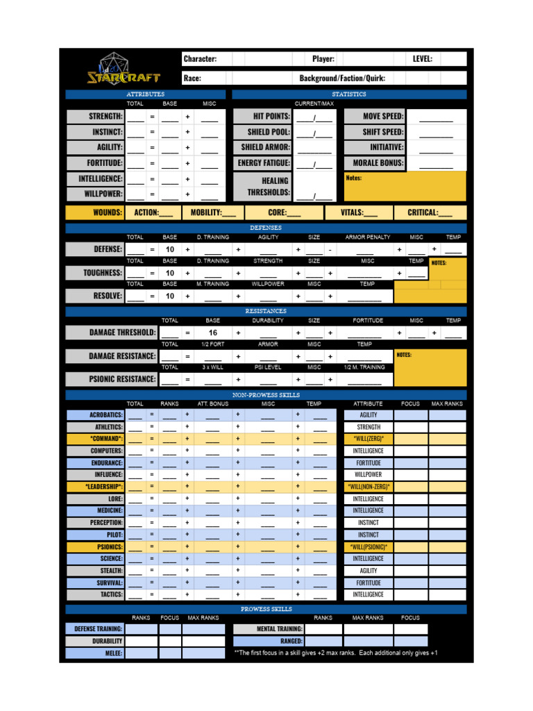 StarCraft Character Sheet | PDF | Ammunition