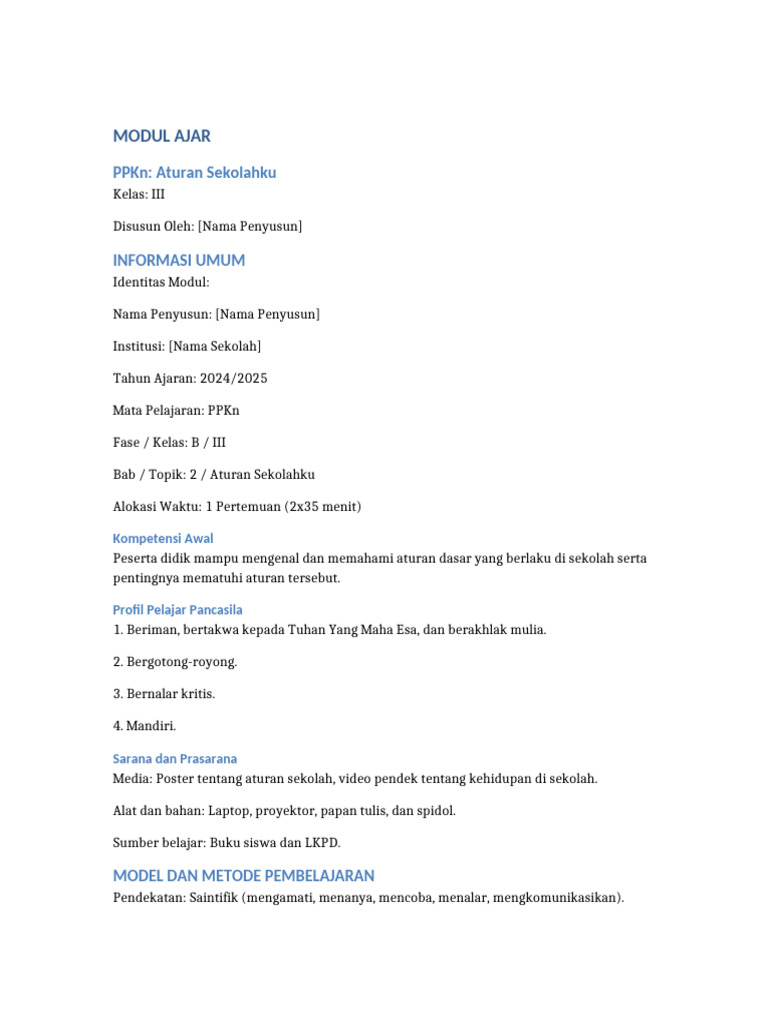 MODUL PPKN Aturan Sekolahku | PDF