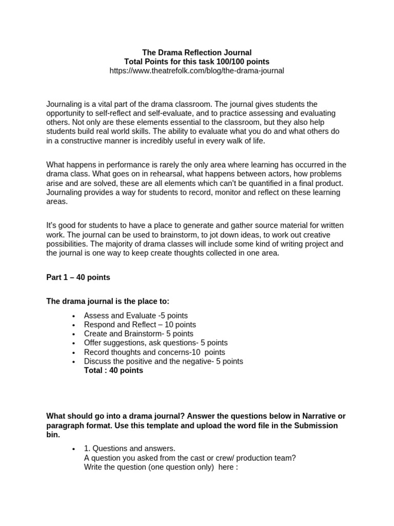 The HUM017 B Drama Reflection Journal Weeks 7-12_BALLESTEROS | PDF ...