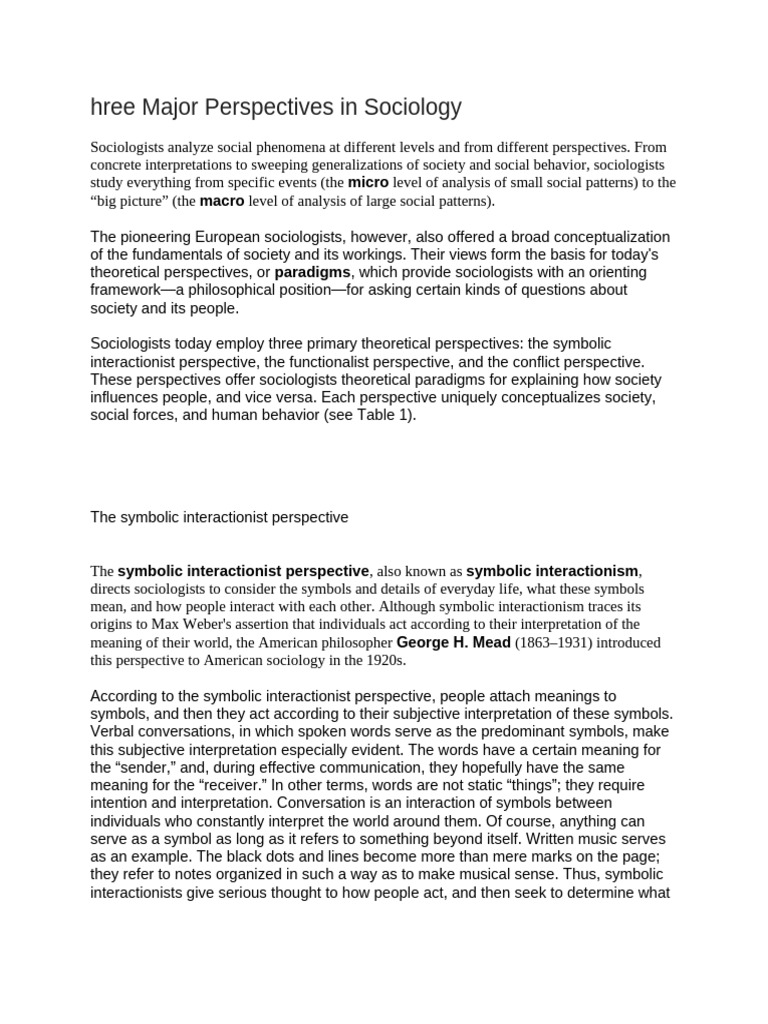 Three Major Sociological Perspectives | PDF | Sociology | Society
