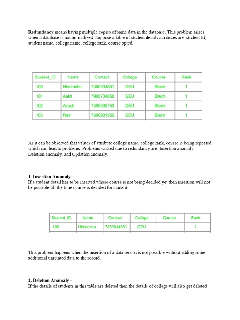 Database Redundancy and Anomalies | PDF