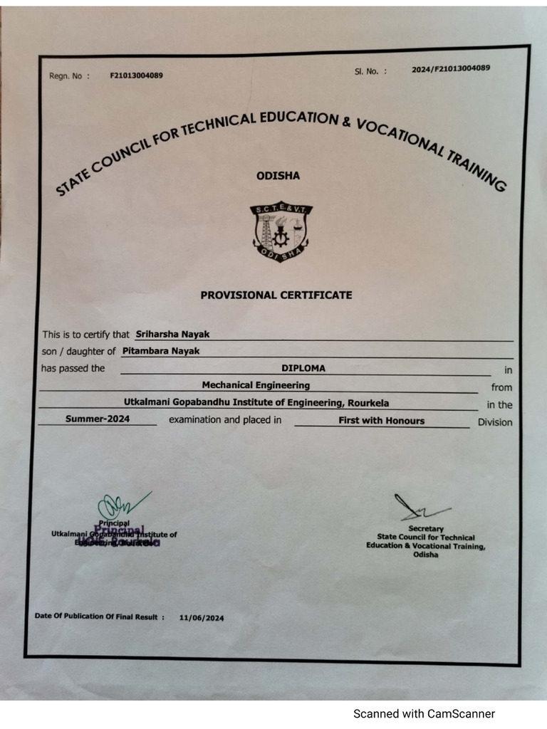 Provisional - Sriharsha Nayak | PDF