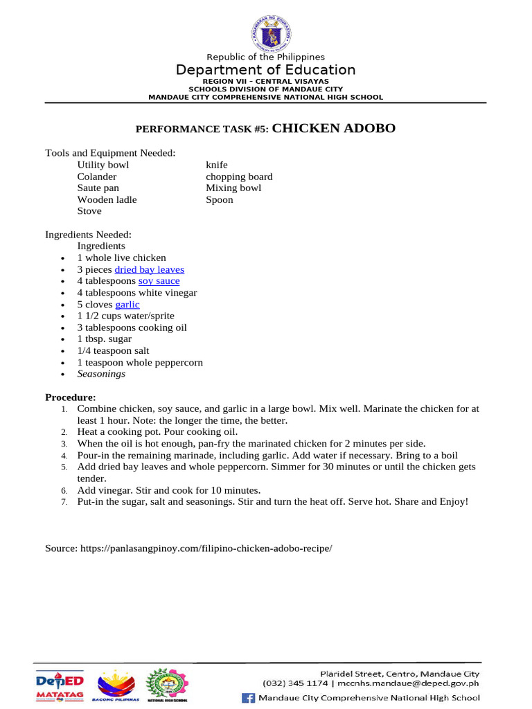 Q1 PT 3 Slaughtered Chicken Adobo | PDF